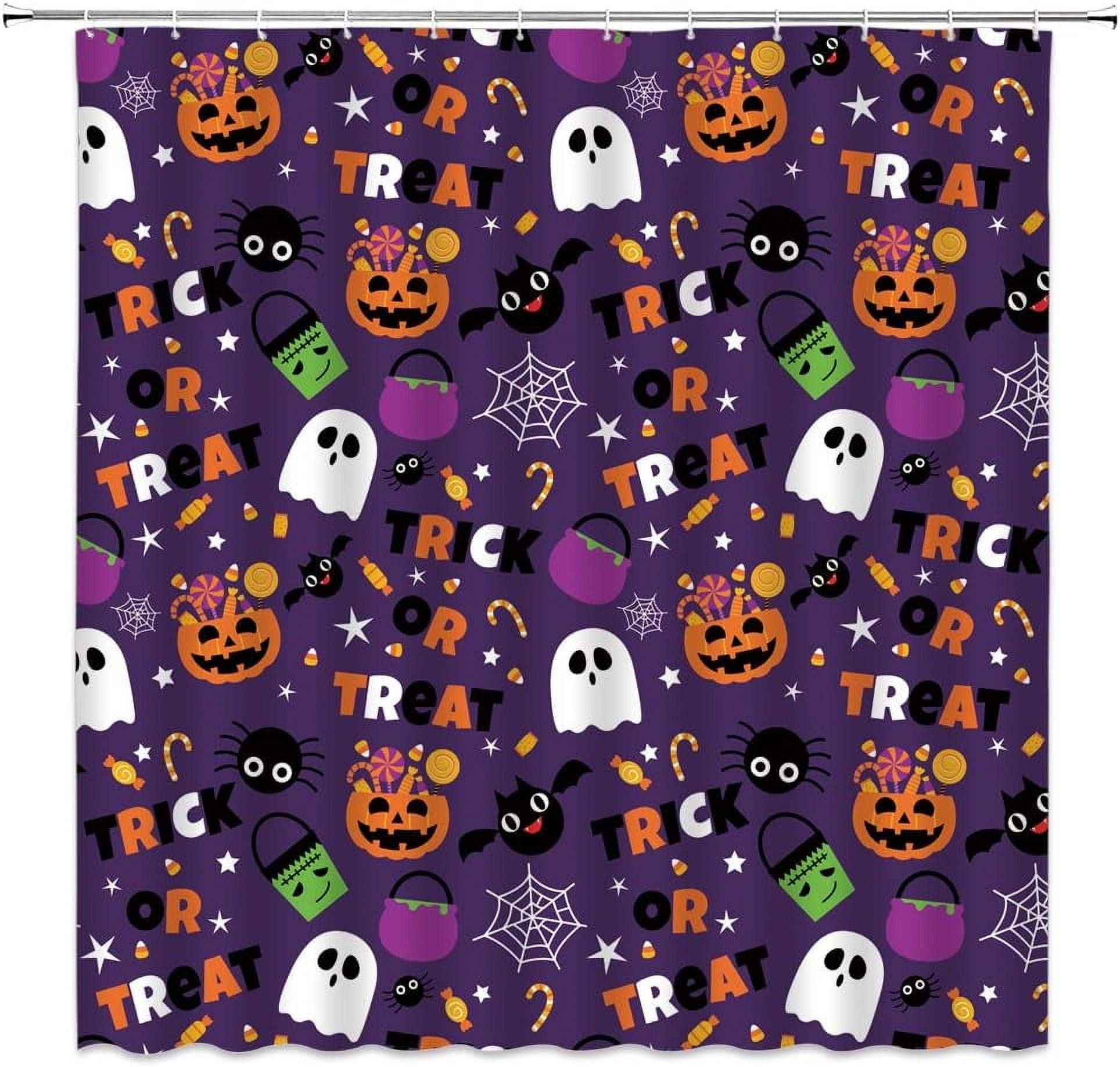Halloween Shower Curtain Funny Ghost Pumpkin Treat or Trick Sugar ...