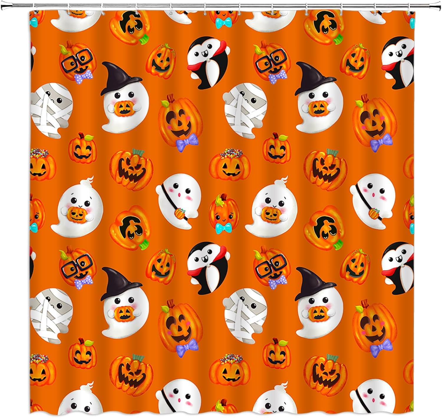 Halloween Shower Curtain Funny Skeleton Spooky Pumpkin Retro Farm Truck ...