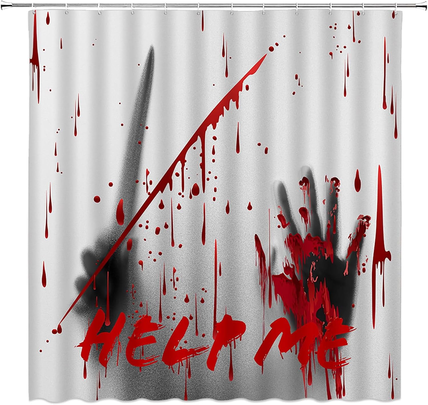 Halloween Shower Curtain Horror Bloody Hands Scary Help Me Funny Quotes ...