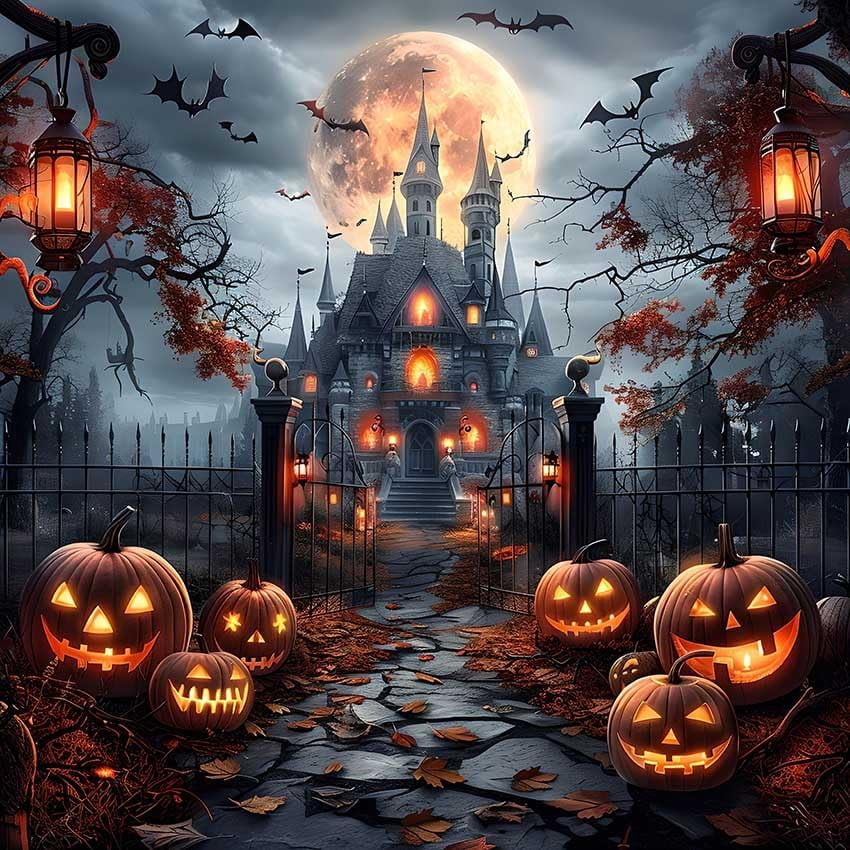 Halloween Shower Curtain Scary Haunted House Evil Pumpkin Shower ...