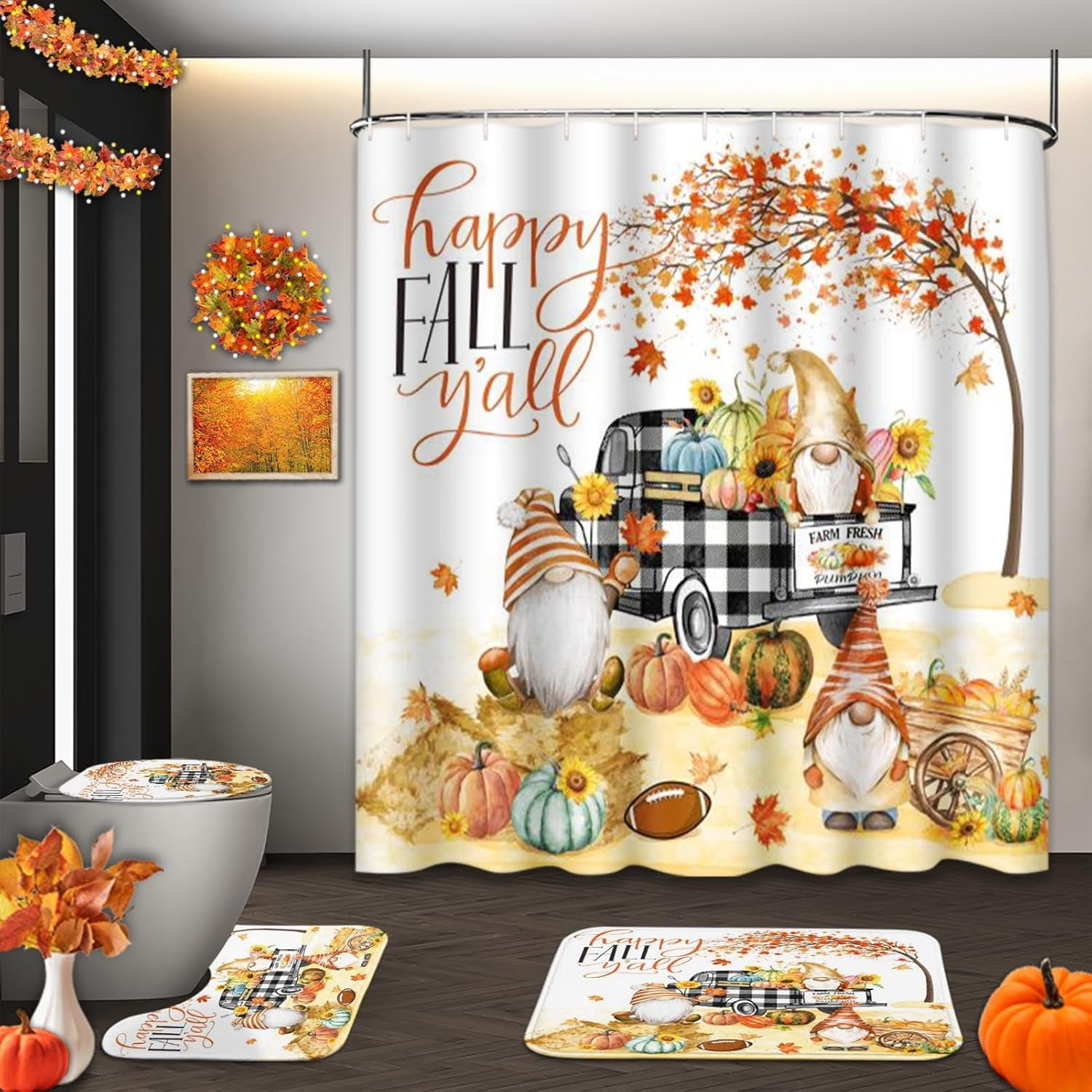 Halloween Shower Curtain Set with Toilet Lid Cover and Non-Slip Rugs ...