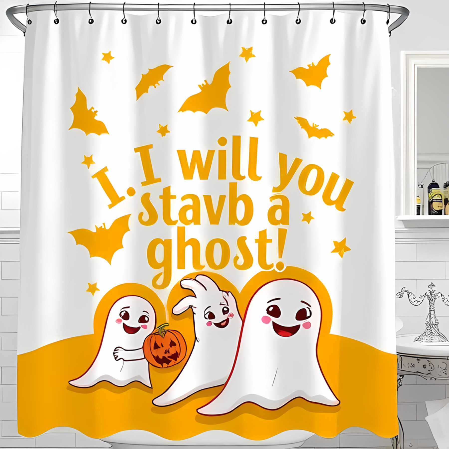 Halloween Shower Curtain with Cartoon Ghosts Cheerful & Apprehensive ...