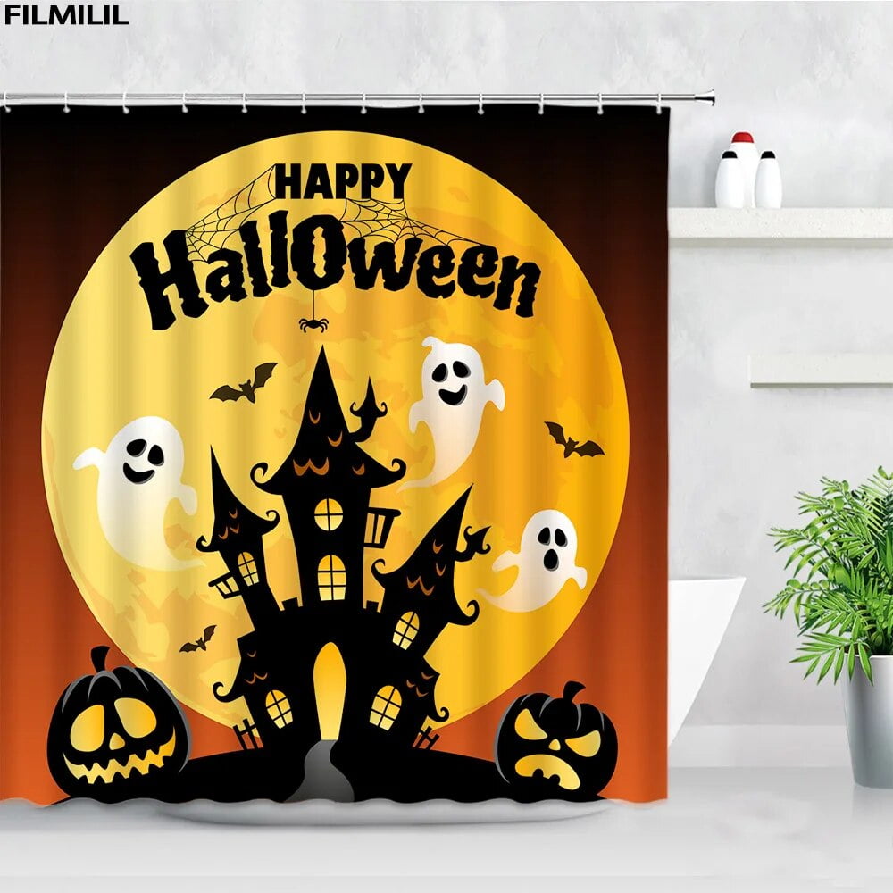 Halloween Shower Curtains Castle Witch Horror Forest Pumpkin Lantern