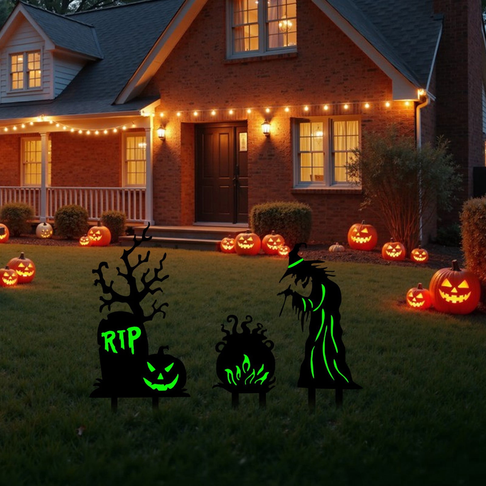 Halloween Silhouette Yard Stakes Set - 3-Piece Spooky Metal Decor with ...