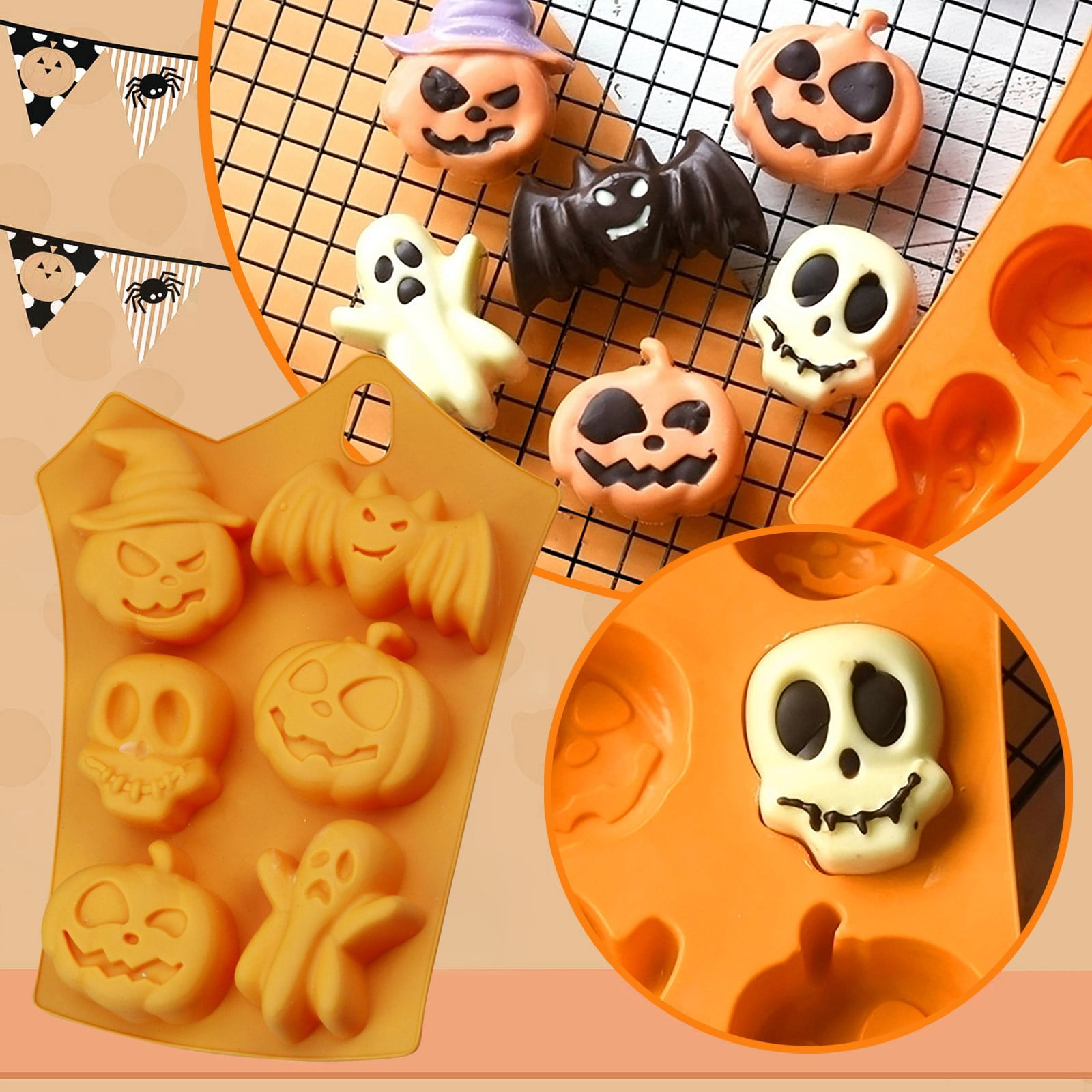 Halloween Silicone Cake Mold，Pumpkin Bat Skull Ghost Shape Silicone ...