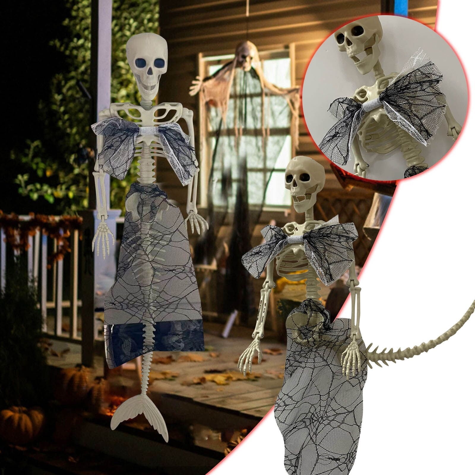 Halloween Skeleton 80cm Realistic Fishbone Lace Decoration for Parties ...