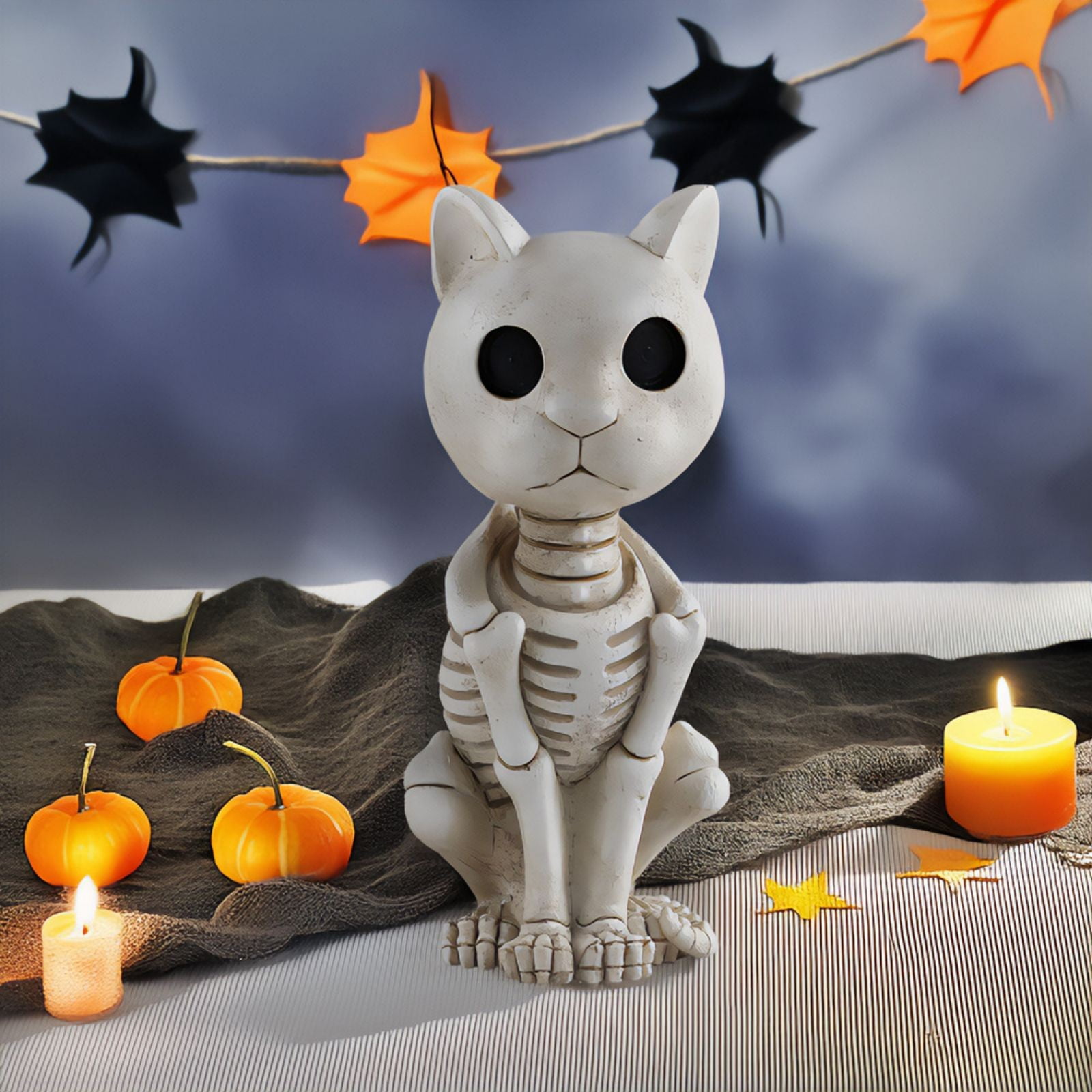 Halloween Skeleton Animals Decor, Skeleton Cat Round Head Sitting ...