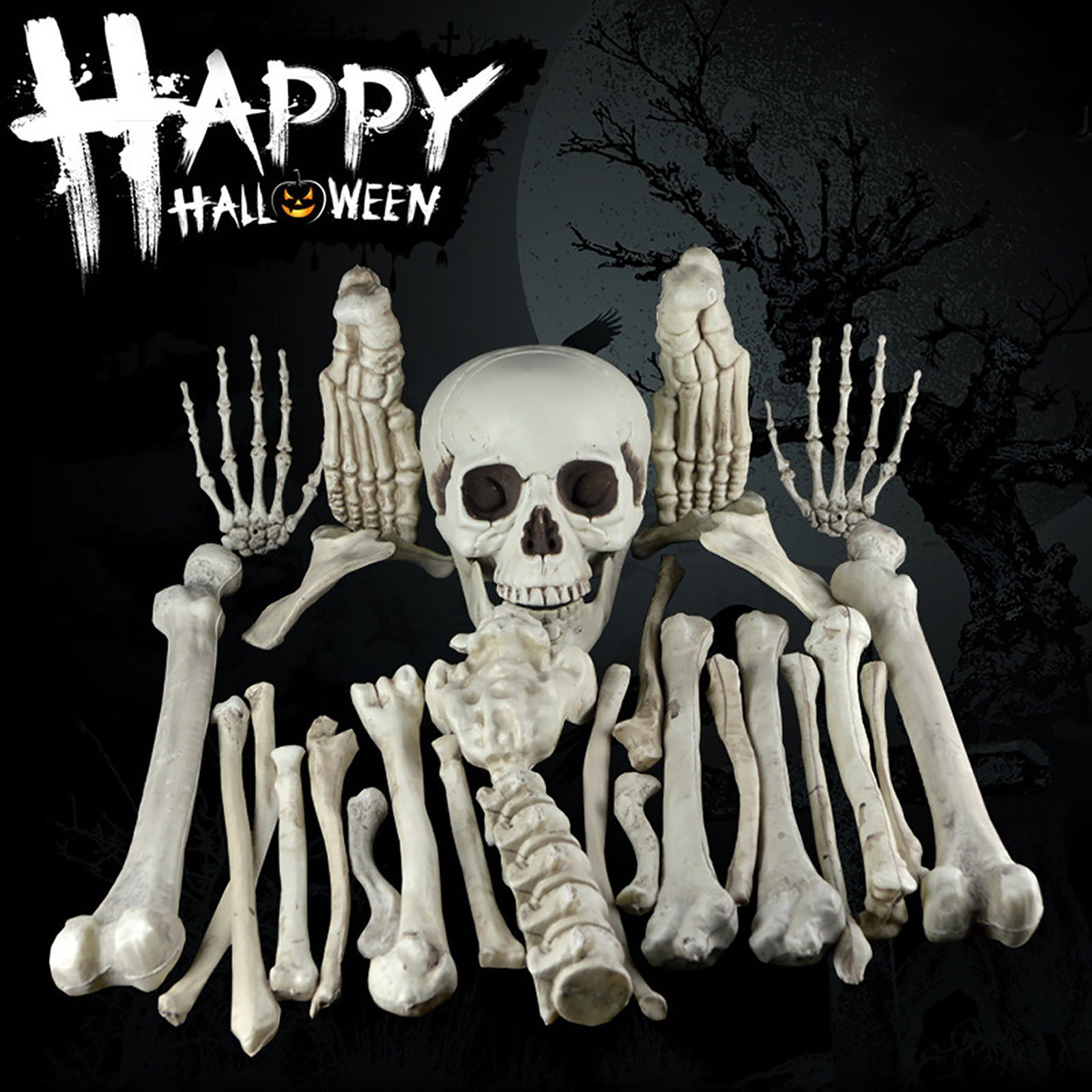 Halloween Skeleton Bones Skull Decoration - Bag of Plastic Bones, Scary ...