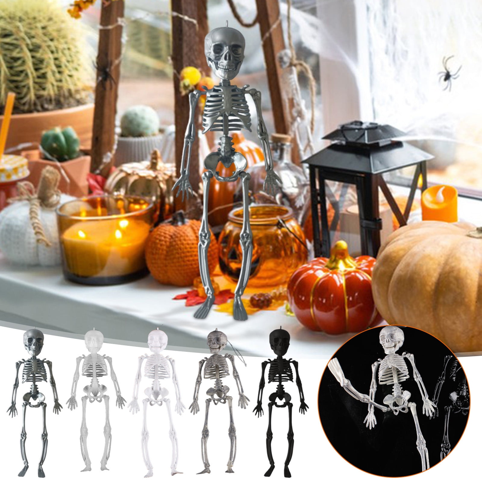 Halloween Skeleton Decor with Lanyard, 11.41" Full Body Skeleton with ...