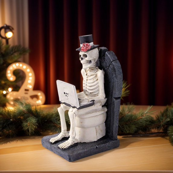 Halloween Skeleton Figurine - Funny Skeleton on Toilet with Laptop ...