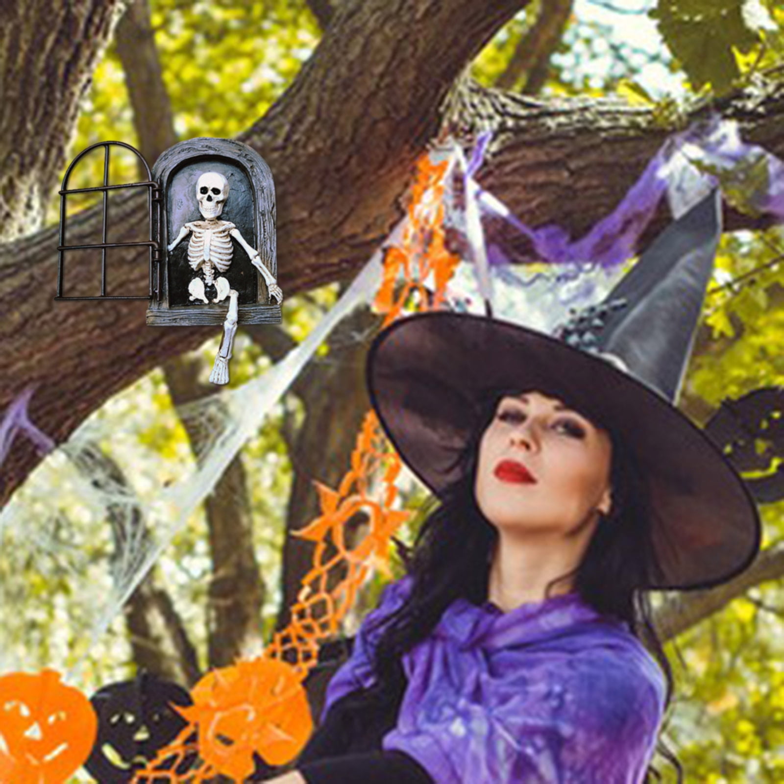 Halloween Skeleton Gate Tree Garden Statue, Outdoor Resin Skeleton ...