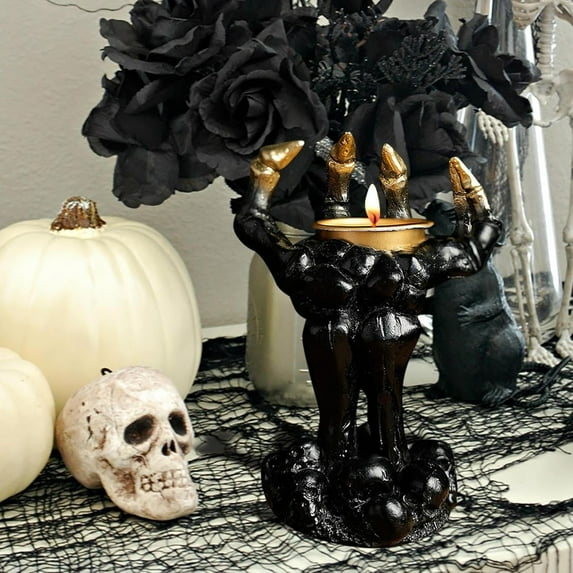 Halloween Skeleton Hand Candle Holder, Gothic Head Candlestick, Resin ...