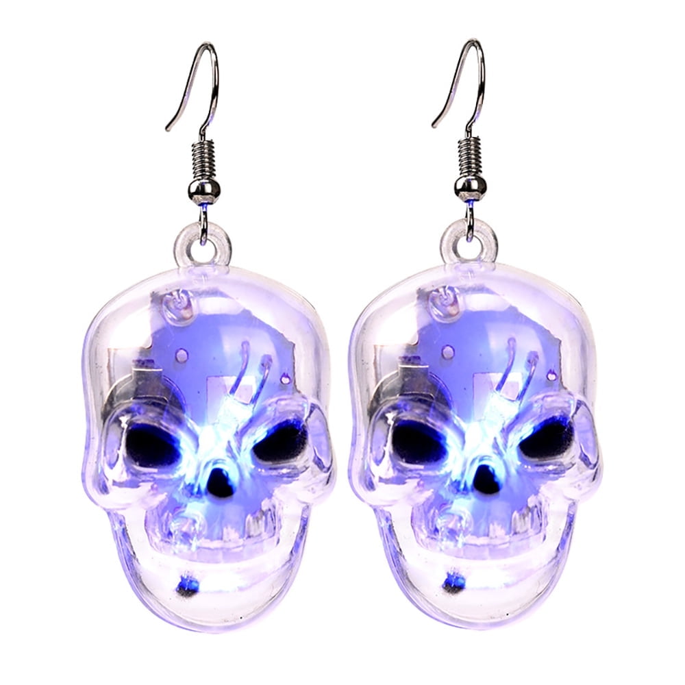 Halloween Skeleton Head LED Light Dangle Hook Earrings for Women Skull ...