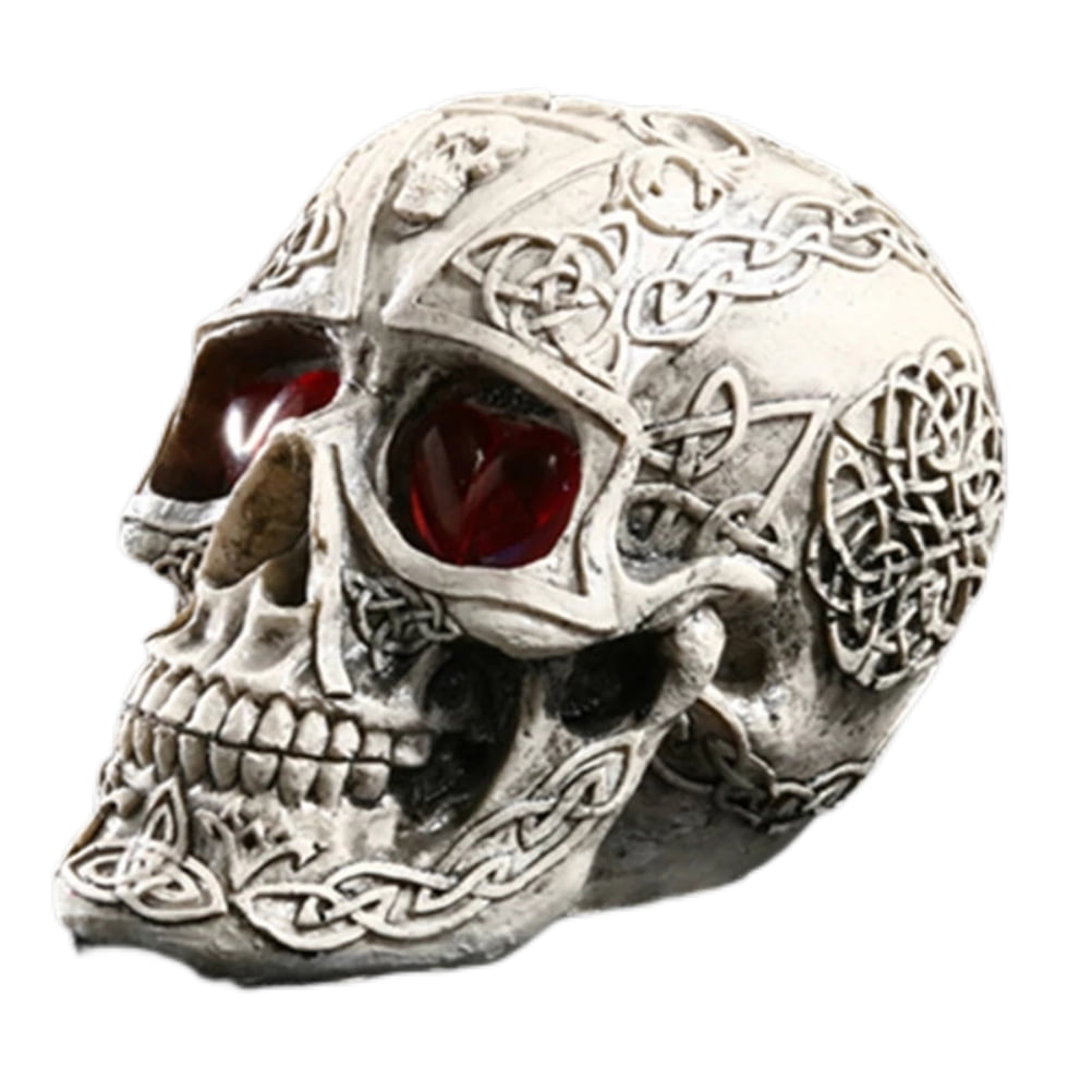 Halloween Skeleton Head Statue with LED Lights Novelty Resin Skeleton ...