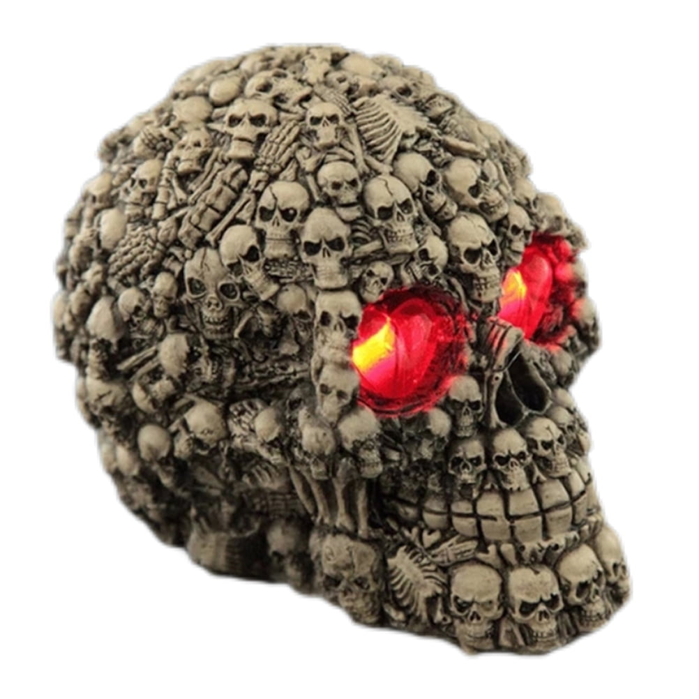 Halloween Skeleton Head Statue with LED Lights Novelty Resin Skeleton ...