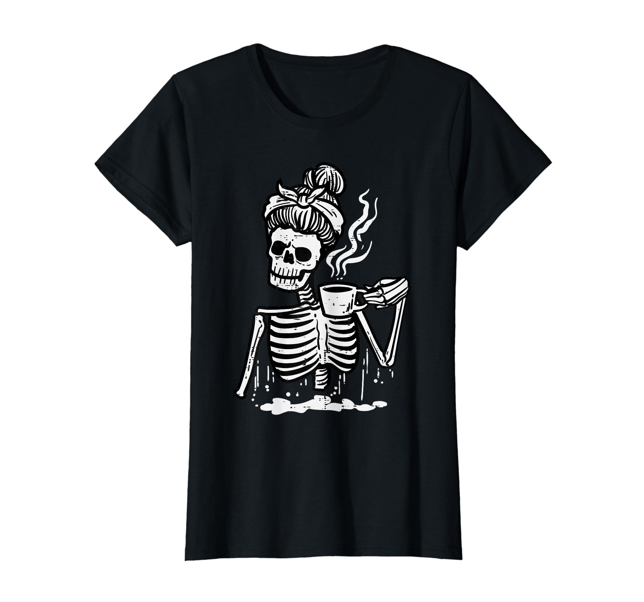 Halloween Skeleton Messy Bun Coffee Funny Costume Mom Men Women T-Shirt ...