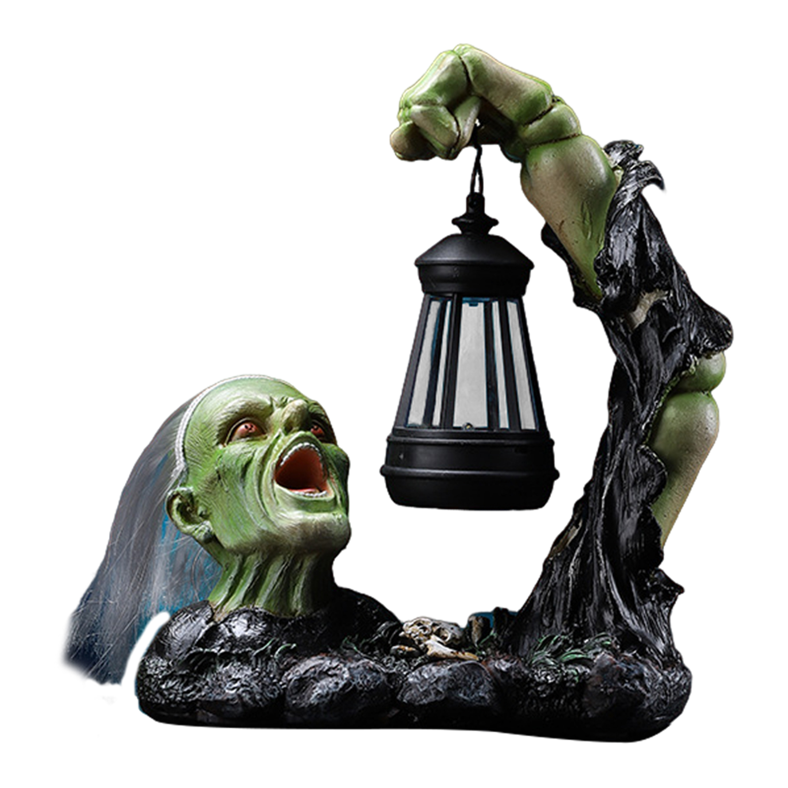 Halloween Skeleton Ornament Scary Resin Skull Lantern Statue Desktop ...