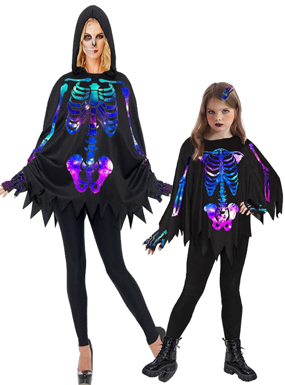 Halloween Skeleton Poncho, Skeleton Cloak Costume Cape Day of The Dead ...