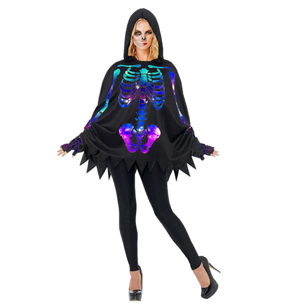 Halloween Skeleton Poncho, Skeleton Cloak Costume Cape Day of The Dead ...