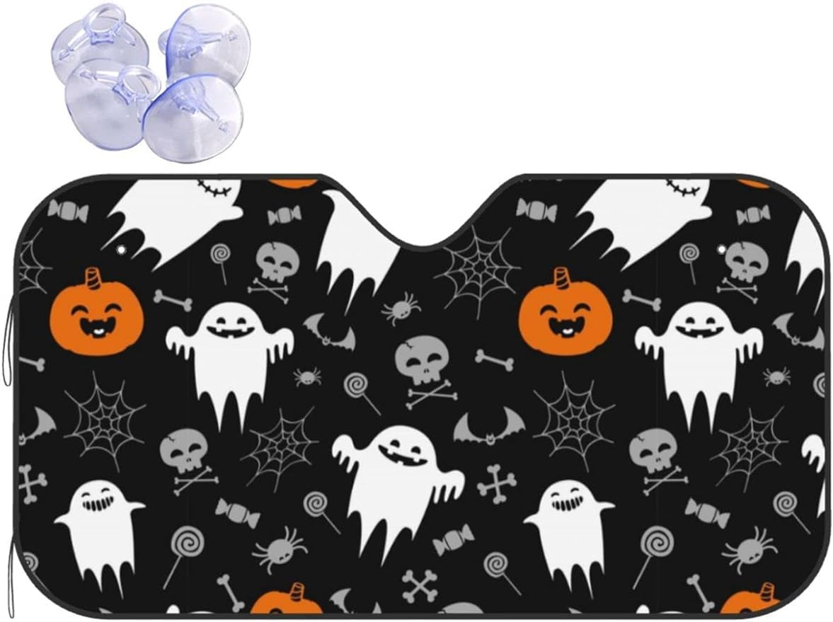 Halloween Skeleton Pumpkin Car Front Windshield Sun Shade Keeps Vehicle ...
