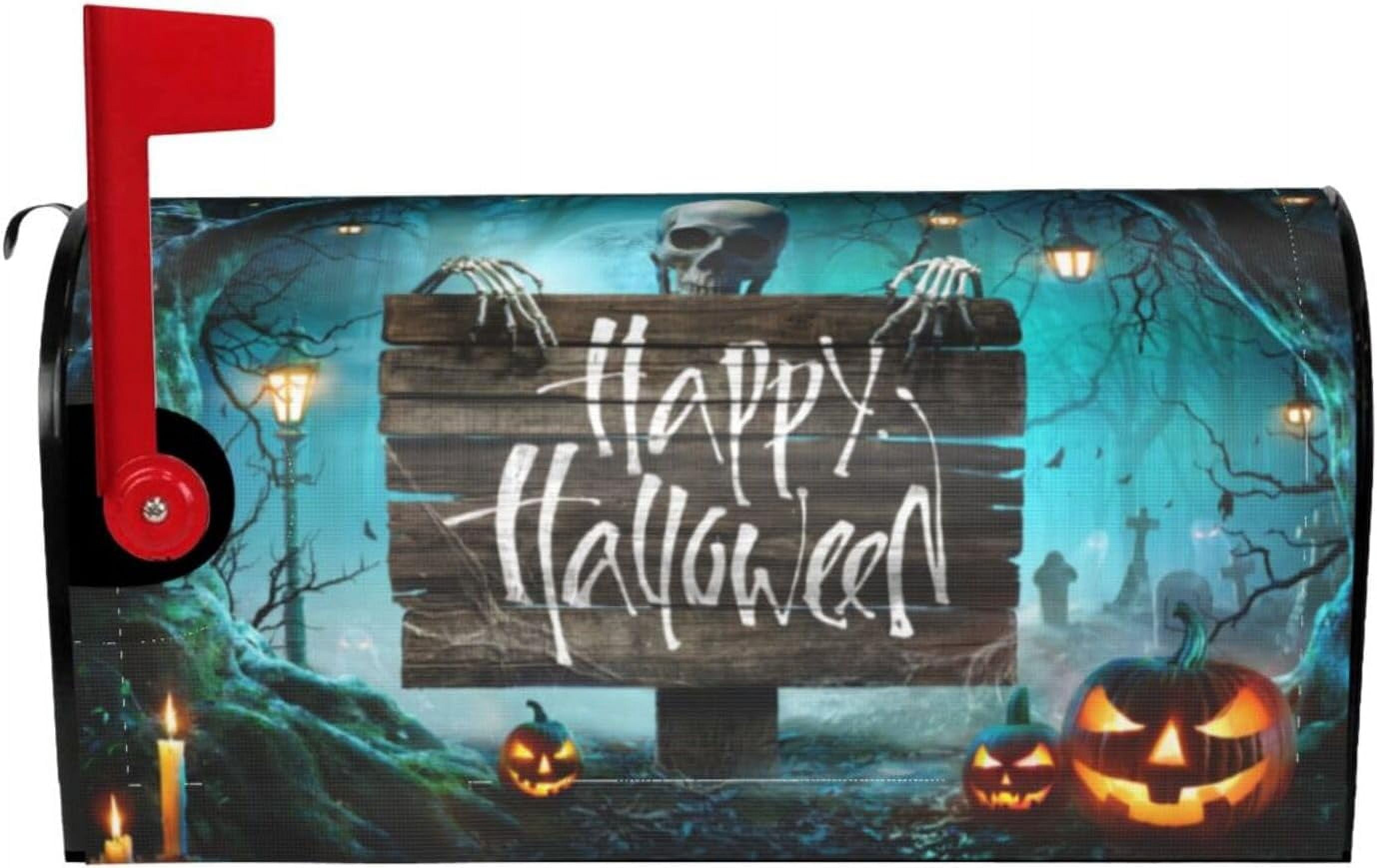 Halloween Skeleton Pumpkin Forest Full Moon Mailbox Magnetic Post ...