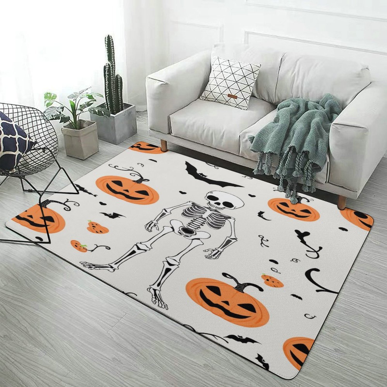Halloween Skeleton Pumpkins Carpet Large Size Living Room American ...