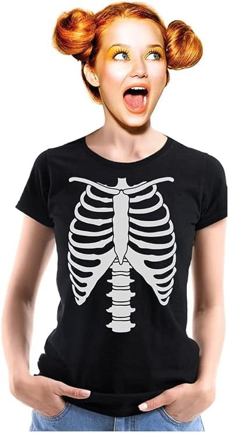 Women's Halloween Skeleton Rib Cage T-Shirt – Spooky Skull Hands Top ...