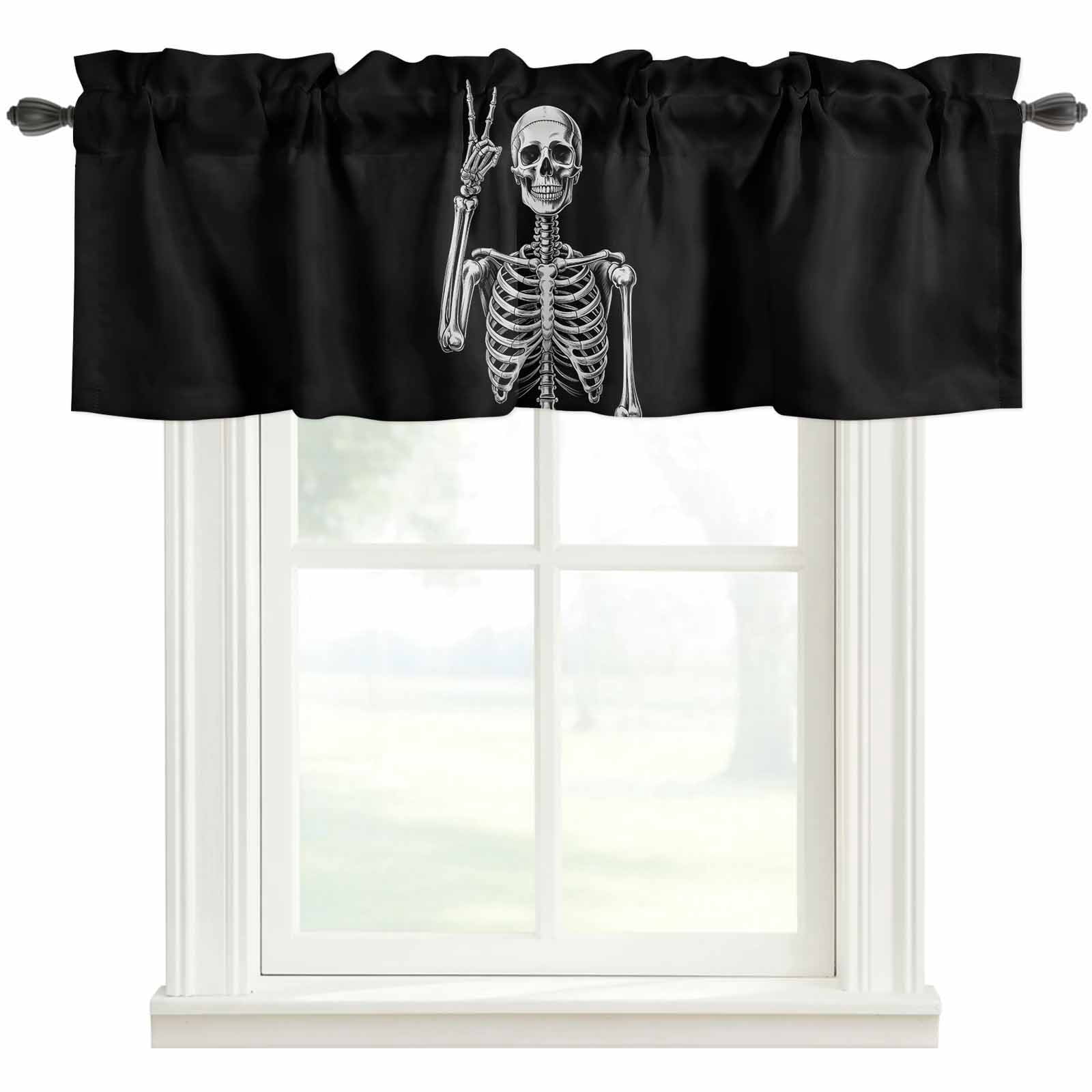 Halloween Skeleton Rod Pocket Curtain Valance, Retro Funny Skull ...