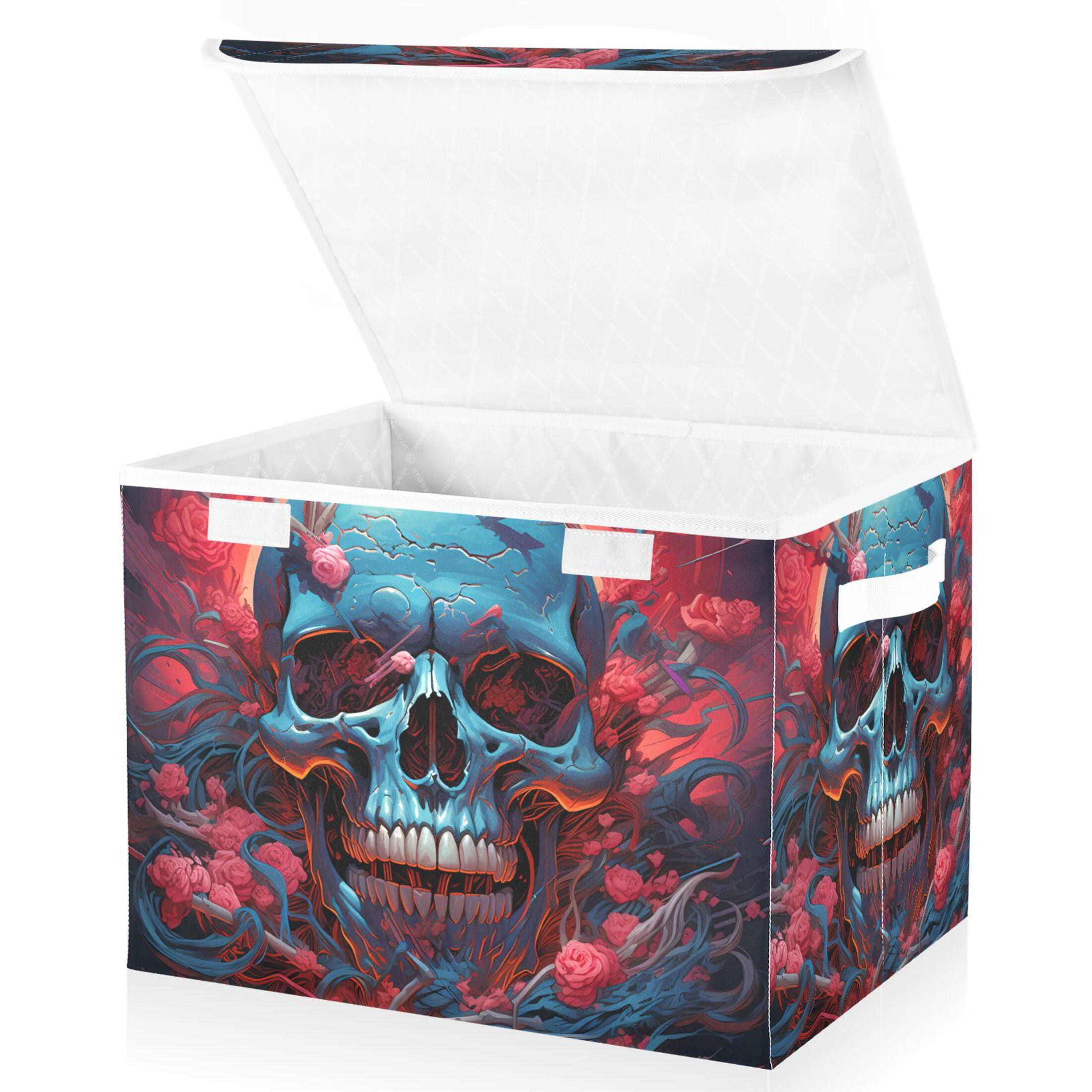 Halloween Skeleton with Rose Flowers Large Lidded Bin Foldable Storage ...