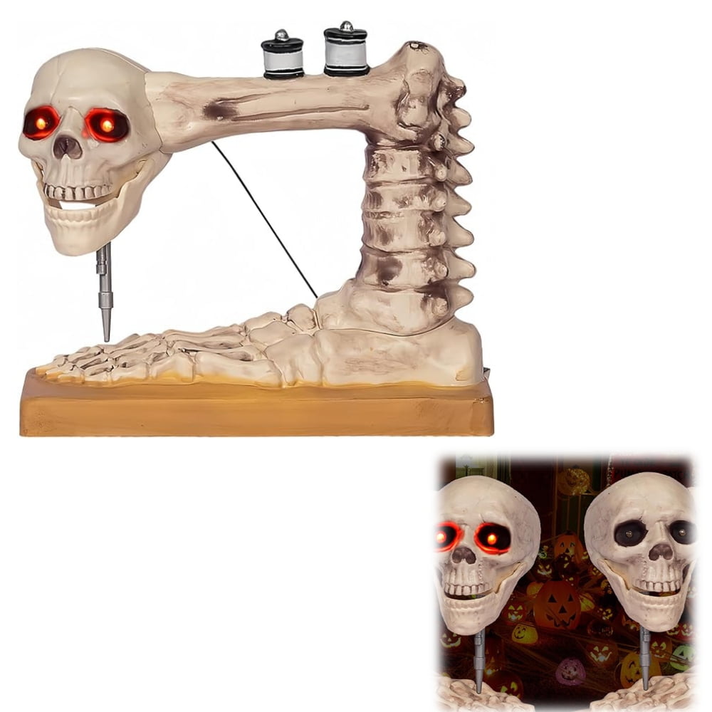 Halloween Skeleton Sewing Machine Decoration, Voice-Activated Skeleton ...