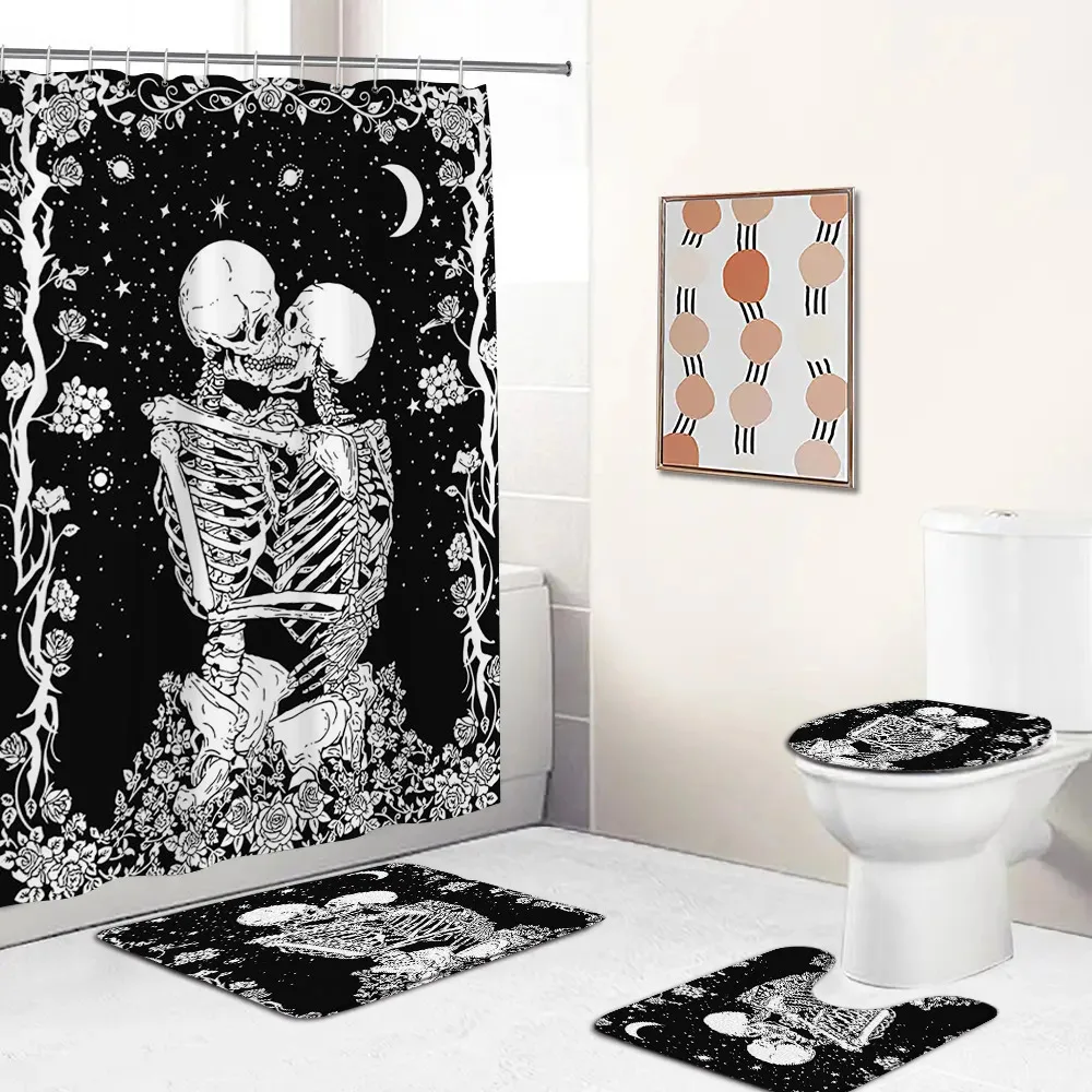 Halloween Skeleton Shower Curtain Set Trick or Treat Haunted House ...