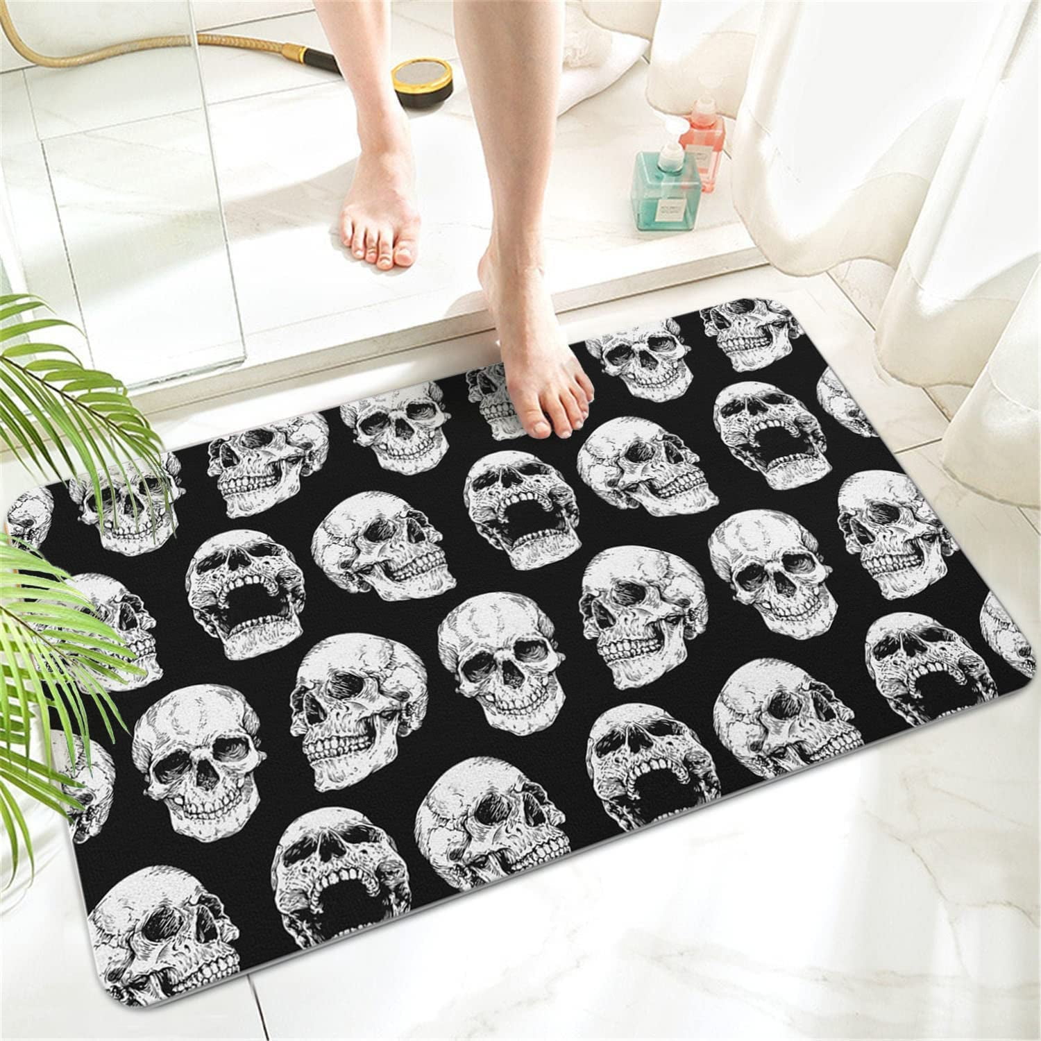 Halloween Skeleton Skull Goth Diatomaceous Earth Bath Mat Rug-Rubber ...