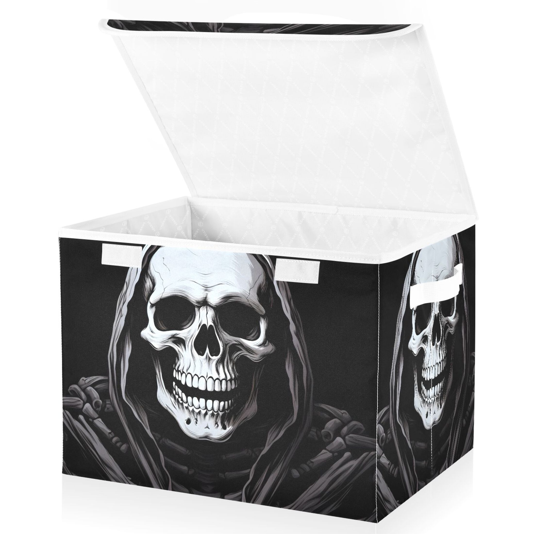 Halloween Skeleton Skull Large Lidded Bin Foldable Storage Baskets ...