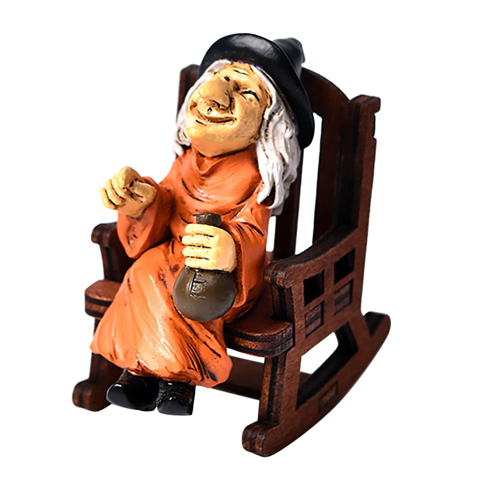 Halloween Skeleton Statues Rocking Chair Decor, Scary Witch Sculpture ...