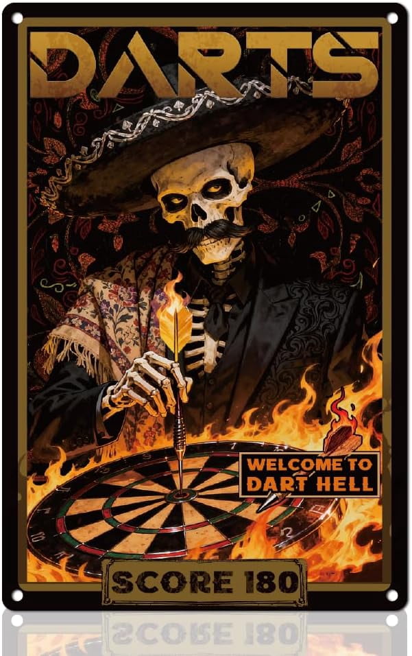 Halloween Skeleton Tin Sign Retro Metal Wall Decor 8" x 12" Flame Darts ...