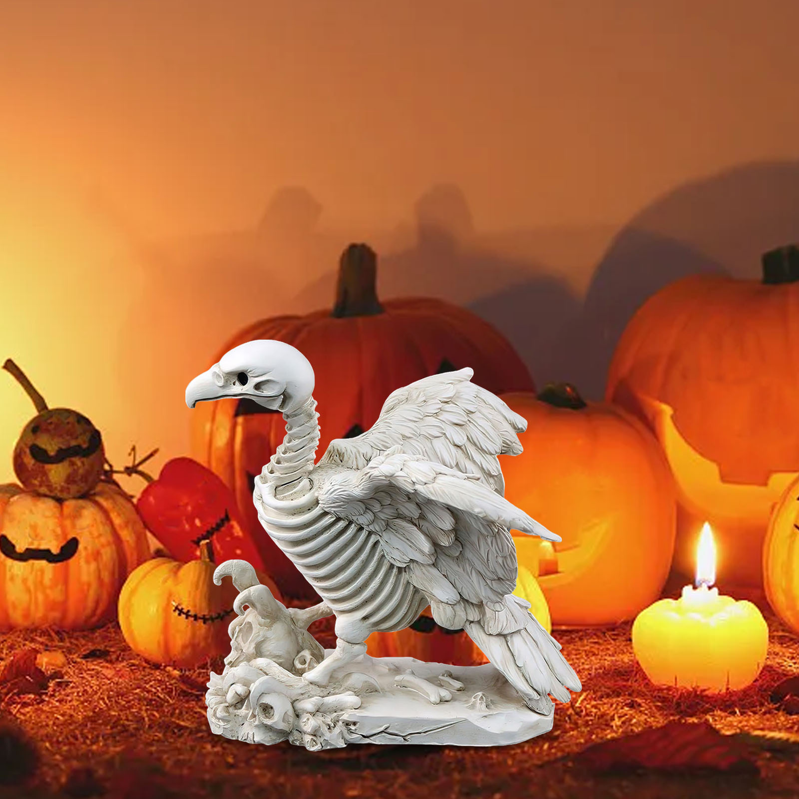 Halloween Skeleton Vulture Decoration with Wings, Resin Skull Sculpture ...