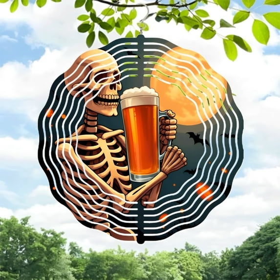 Halloween Skeleton Wind Spinner - Metal Hanging Chime with Full Moon ...