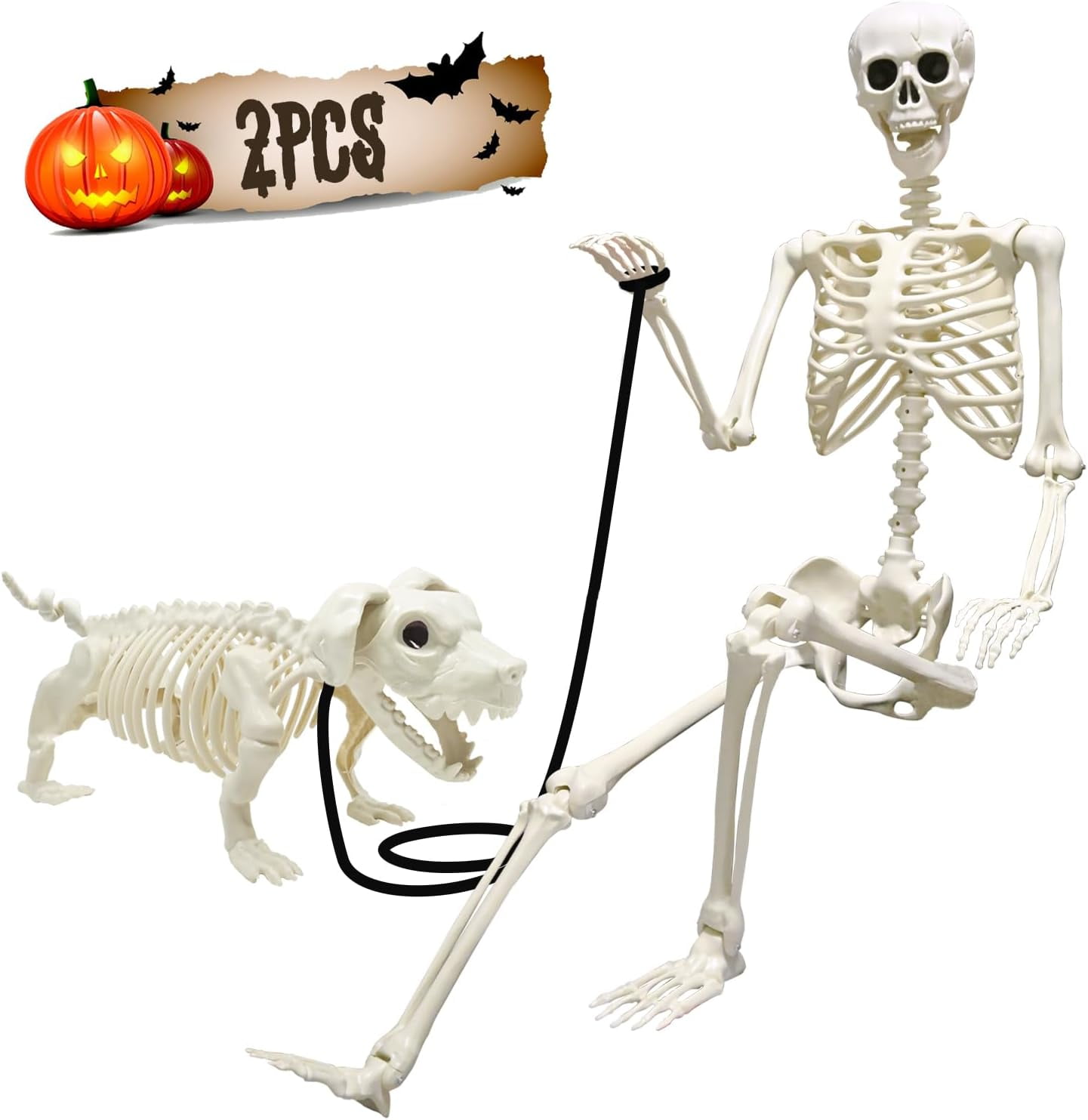 Halloween Skeletons, Full Size Skeleton with Skeleton Dog, Plastic Life ...