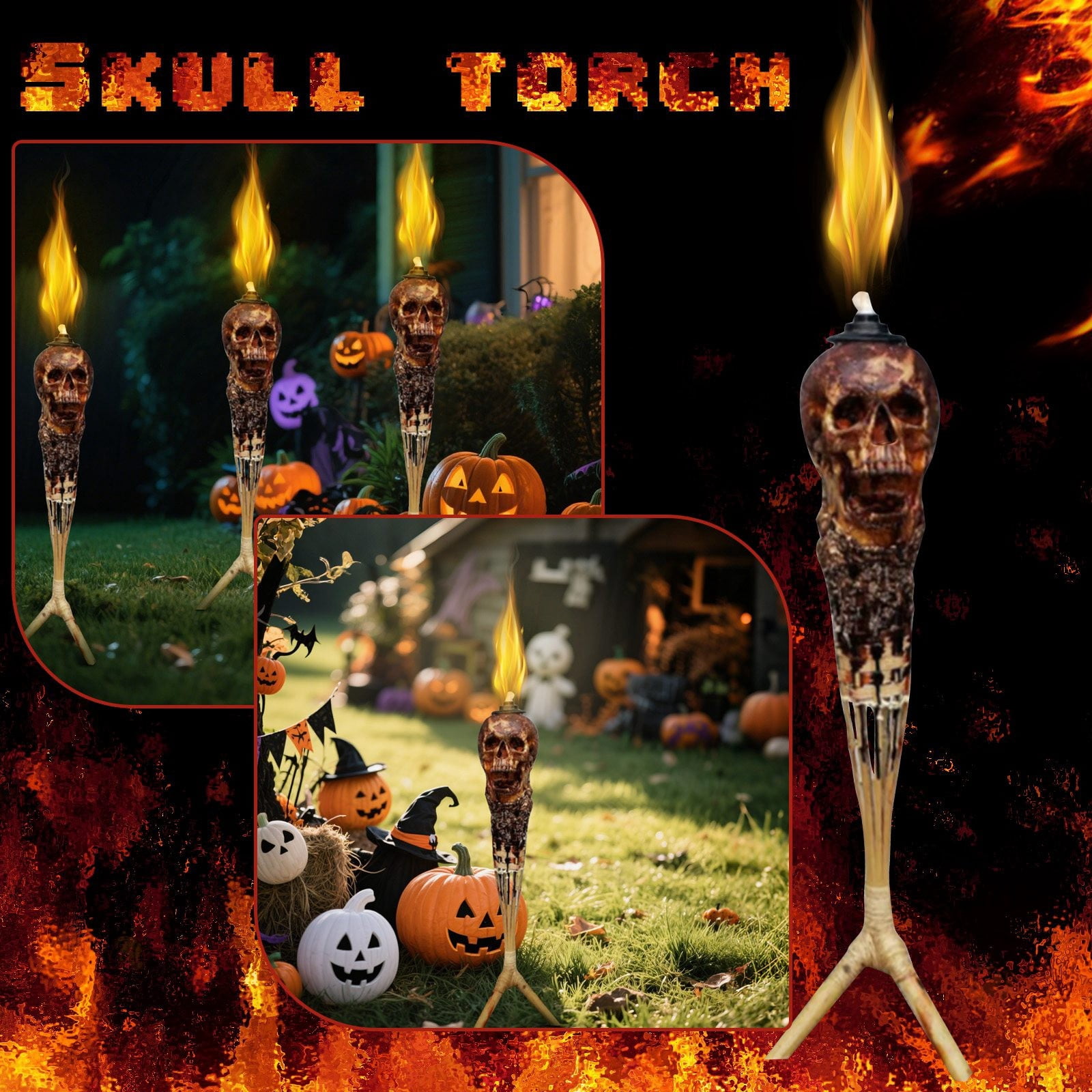 Halloween Skeletons Highlighting A Macabre Head, This Torch Doubles As ...