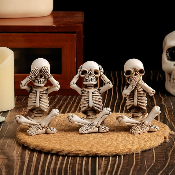 Halloween Skeletons Three Monkeys Horror Decor Resin Skull Tabletop ...
