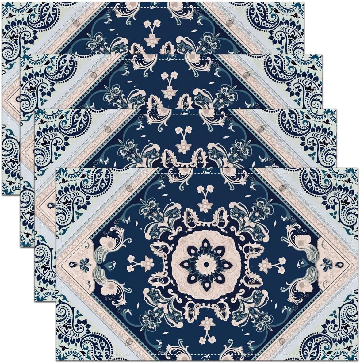 Halloween Skull 4 PCS of Placemats 12x18 Retro Baroque Damask Goth ...