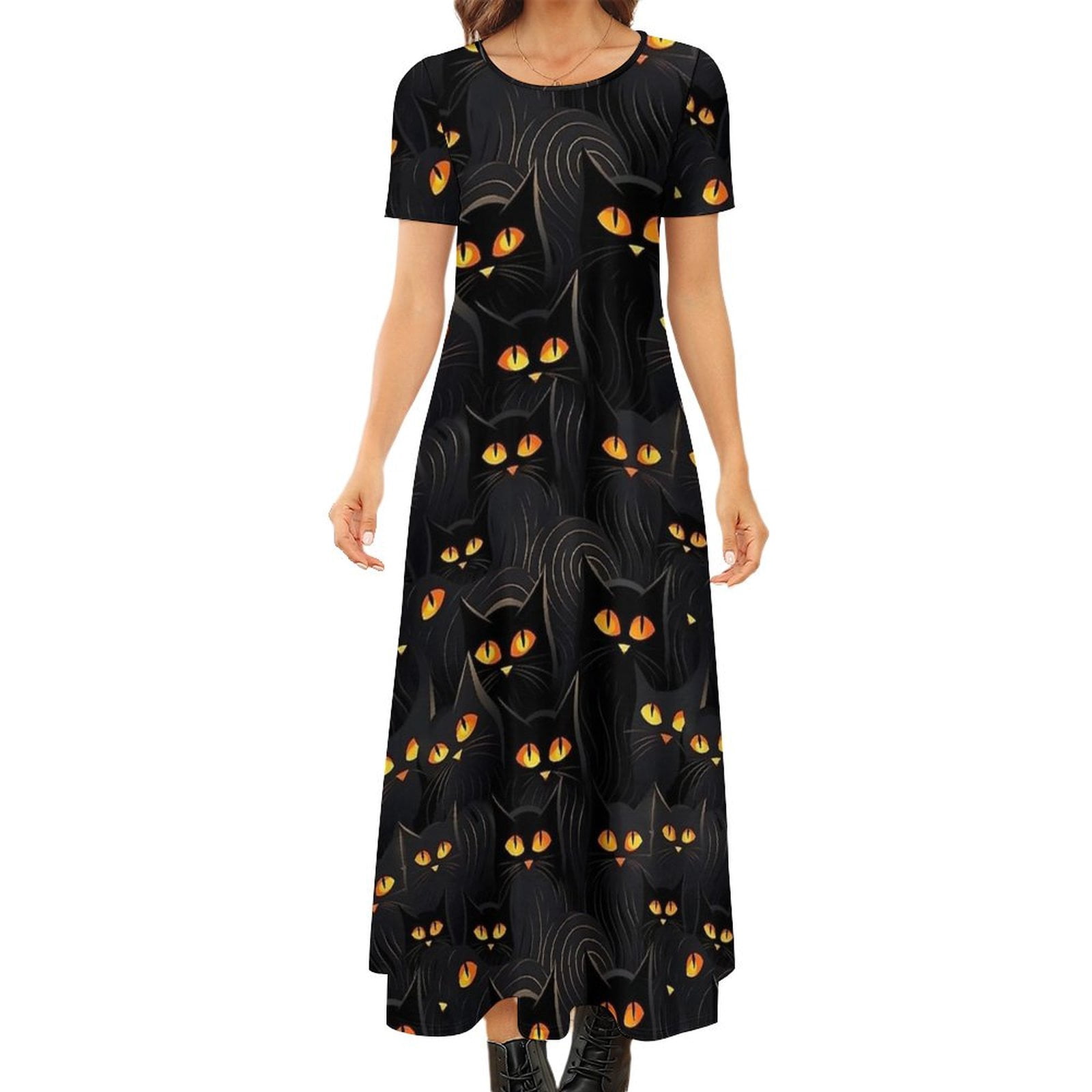 Halloween Skull And Candles Dress Beach Maxi Dress Woman Short Sleeve ...