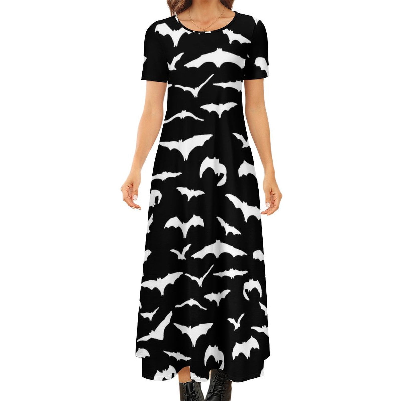 Halloween Skull And Candles Dress Beach Maxi Dress Woman Short Sleeve ...