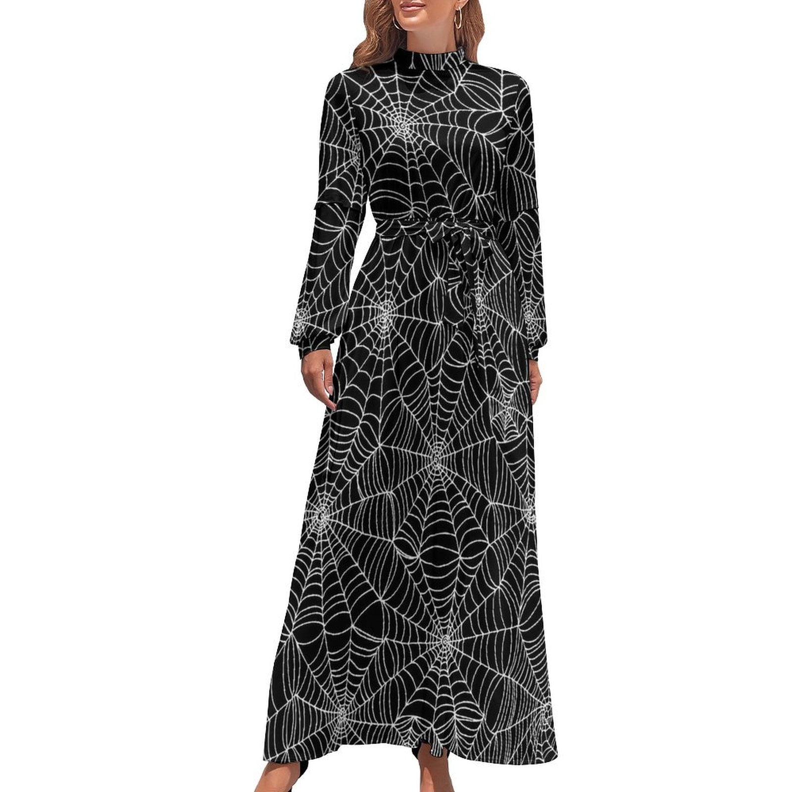 Halloween Skull And Candles Dress Graphic Maxi Dress High Neck Long ...