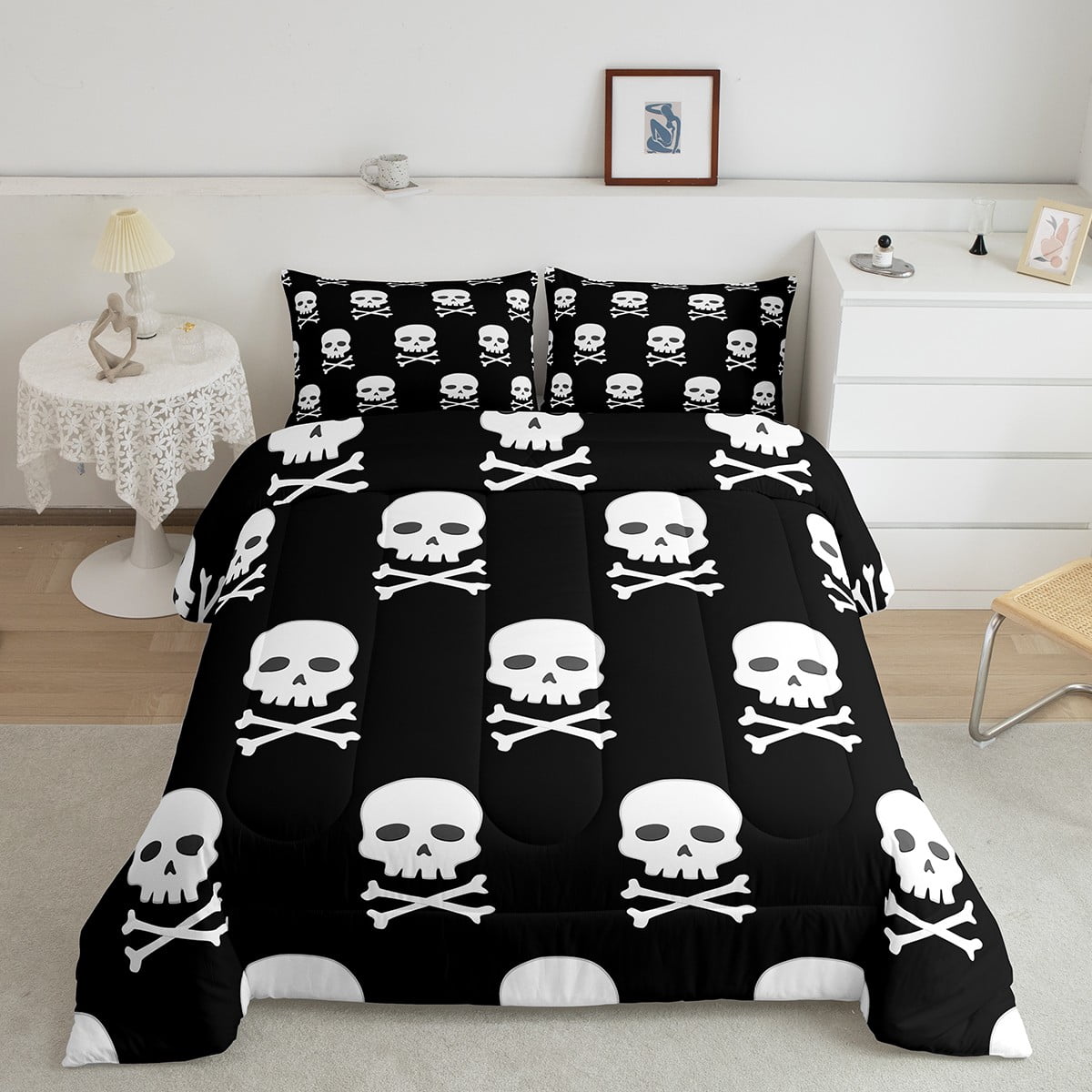 Halloween Skull Comforter Set Skeleton Bone Head Bedding Set Twin for ...