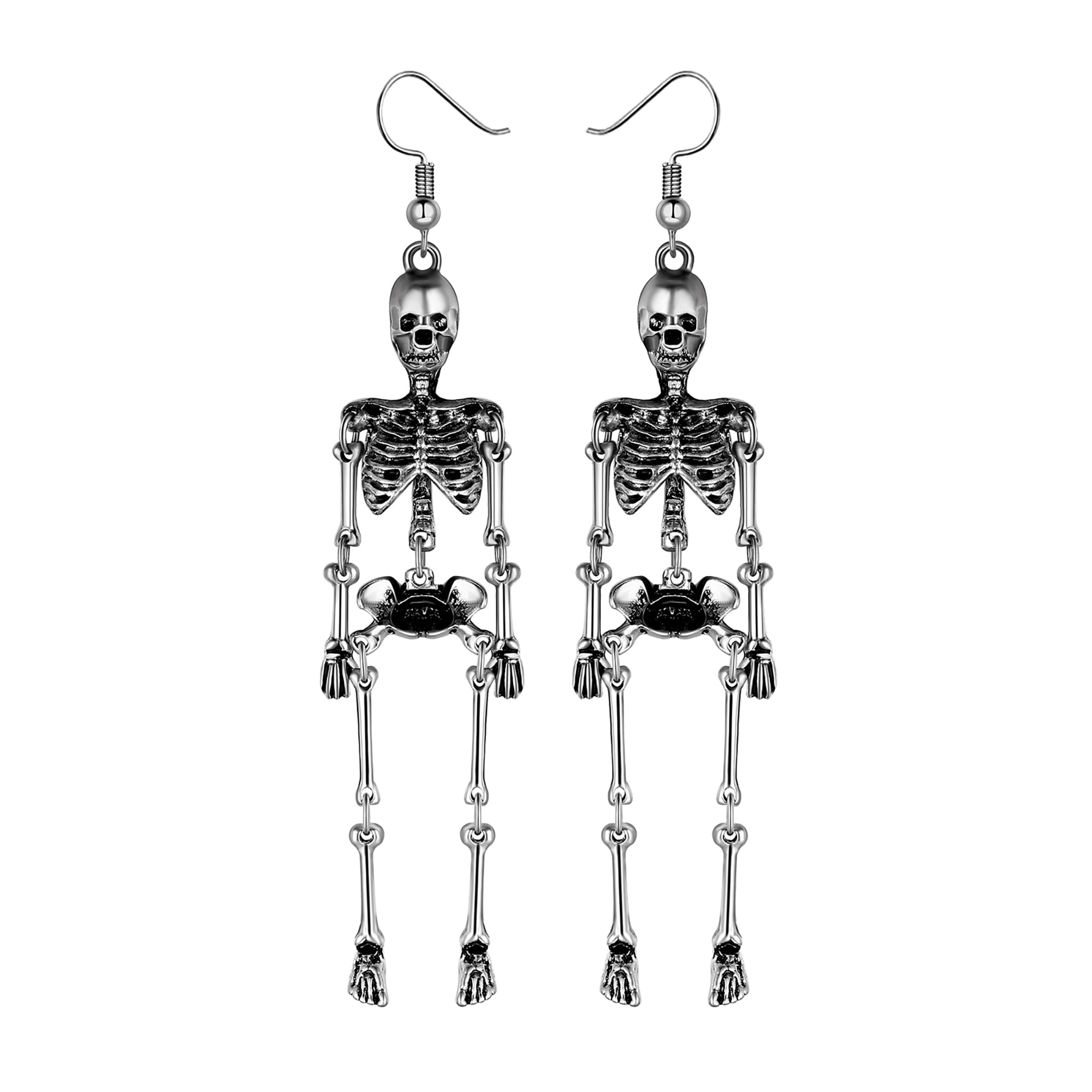 Halloween Skull Dangle Earrings - Jointed Skeleton Long Drop Earrings ...