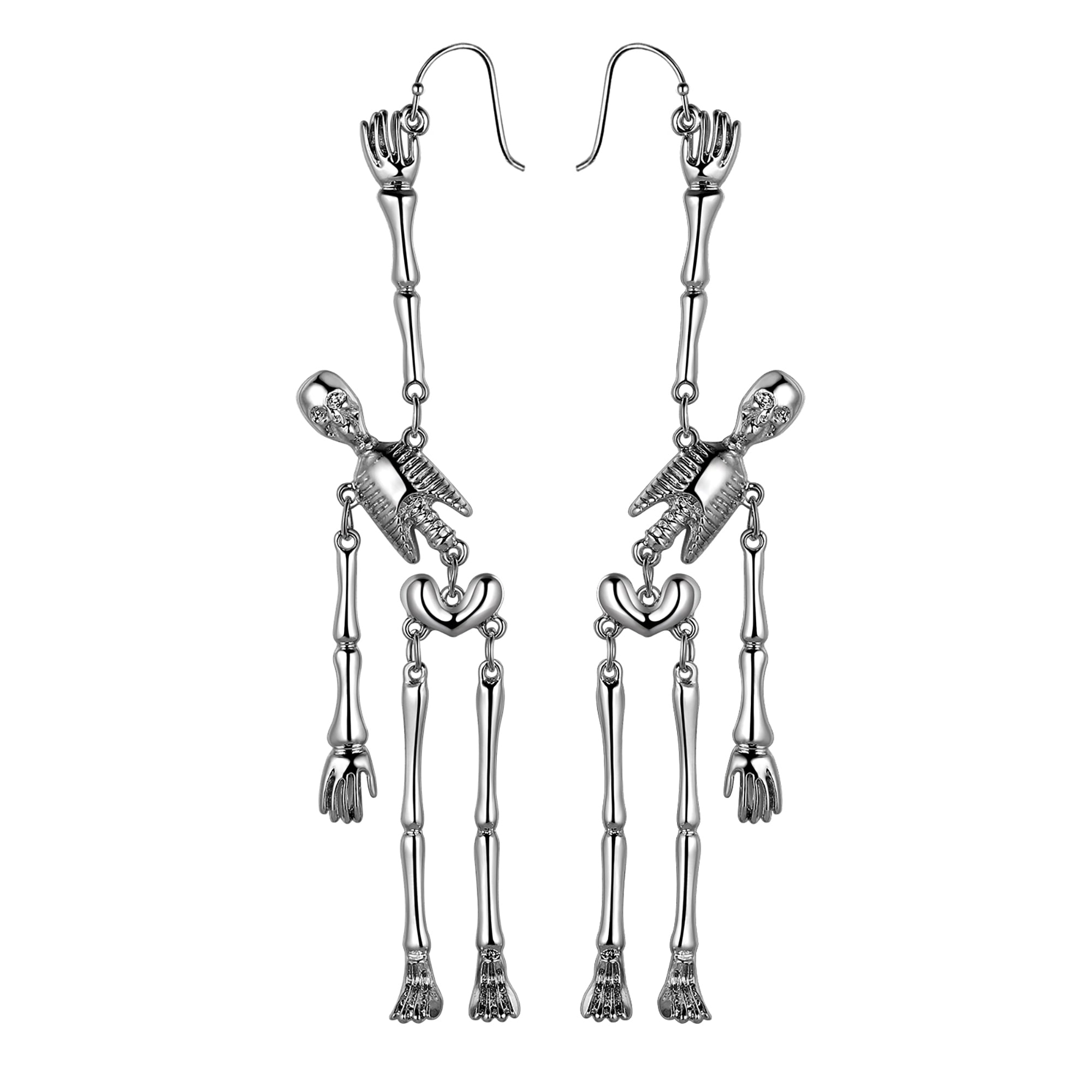 Halloween Skull Dangle Earrings - Jointed Skeleton Long Drop Earrings ...