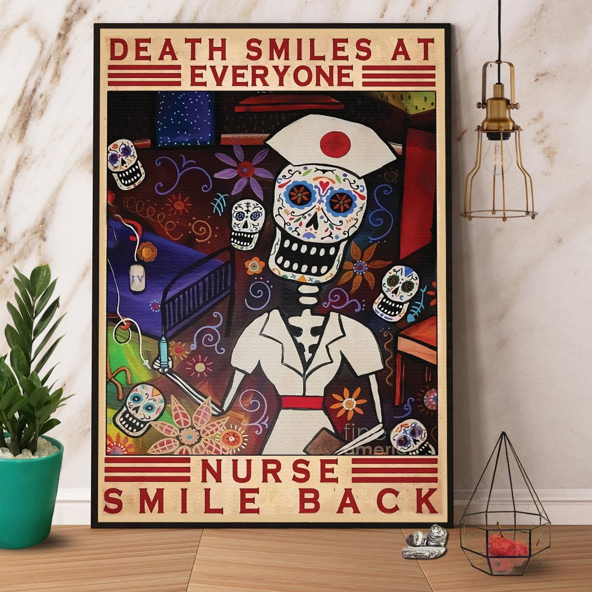Halloween Skull Death Smiles At Everyone Nurse Smile Back Paper Poster ...