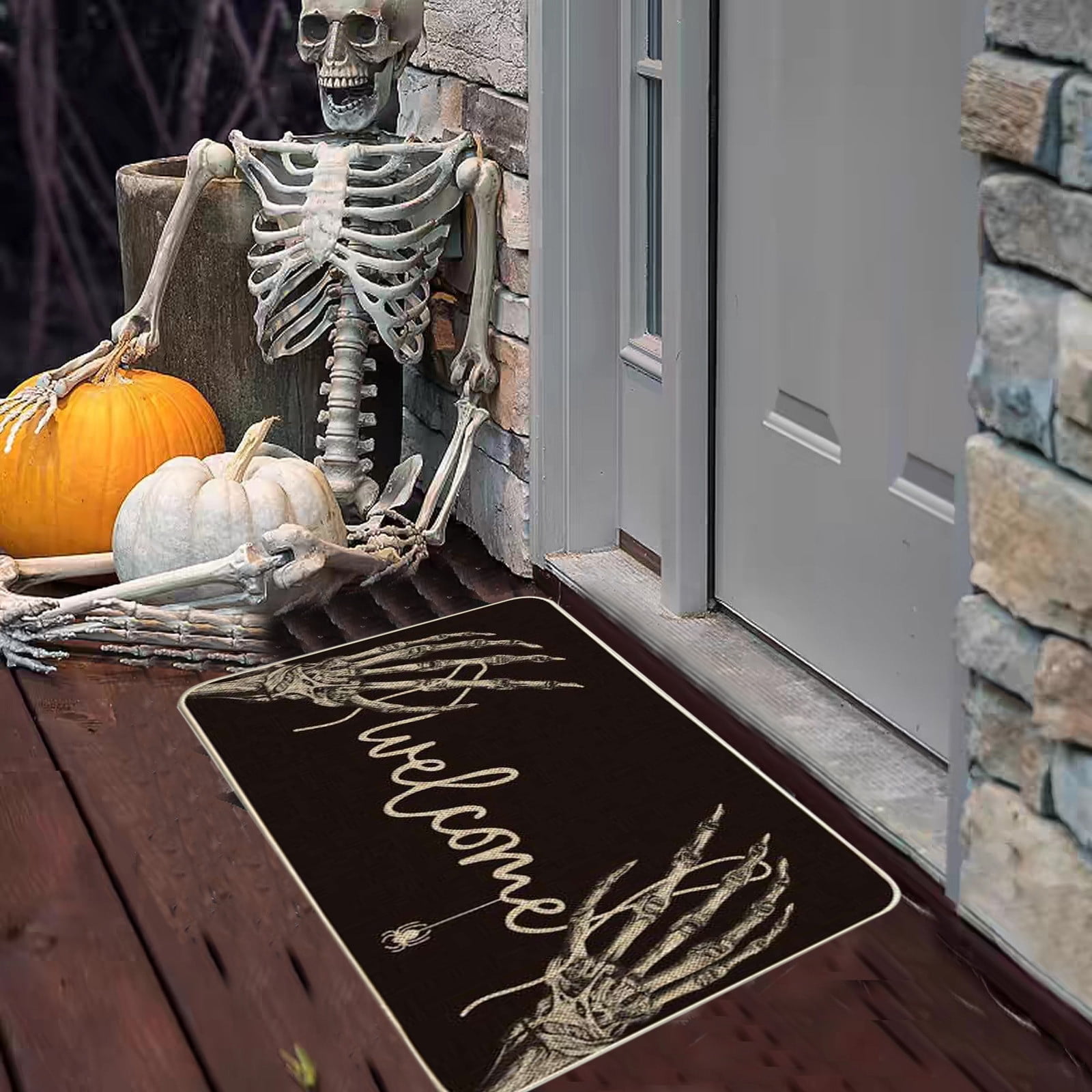 Halloween Skull Doormat Rug Indoor Outdoor,Skeleton Spider Web Trick or ...