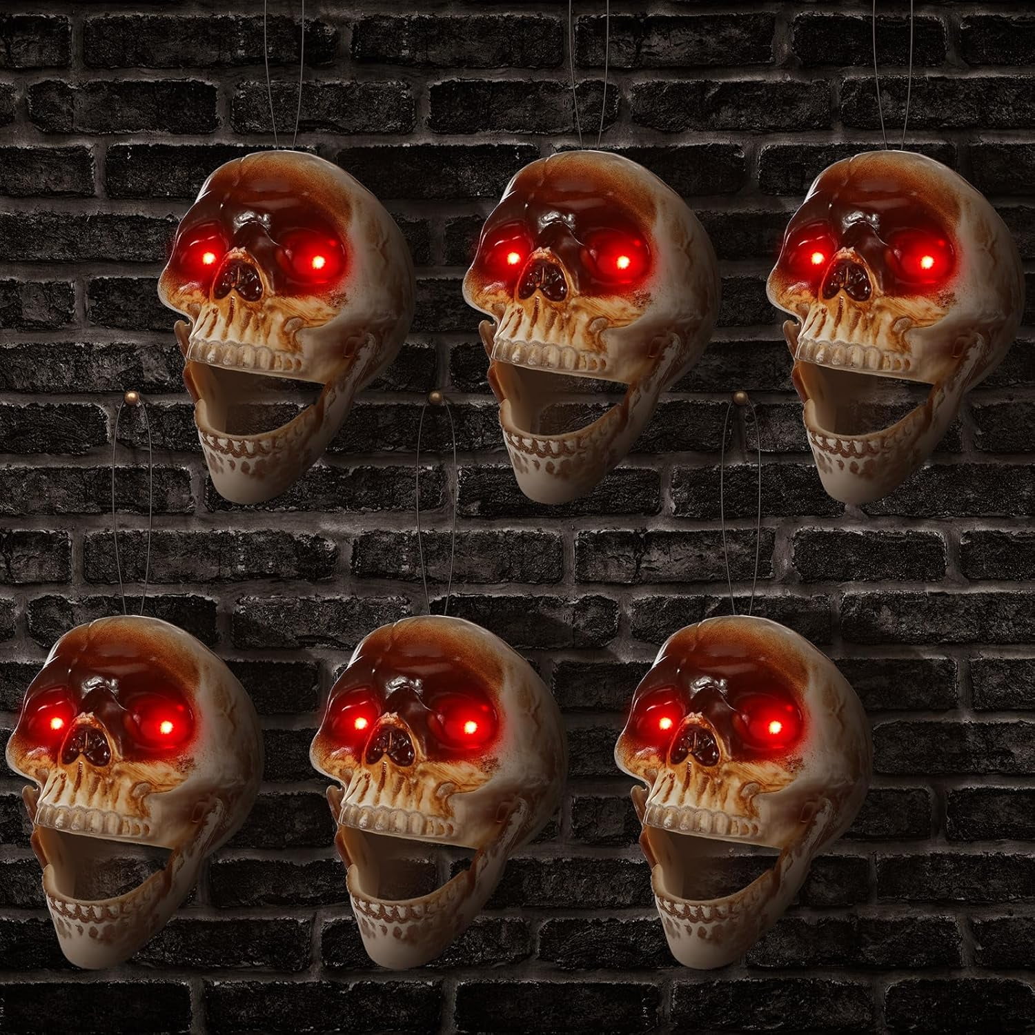Halloween Skull Head, Animated Hanging Skeleton Head with Red Lighting ...
